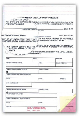 ODOMETER MILEAGE DISCLOSURE STATEMENT 100 PER PACK CAR LOT DEALERSHIP ...