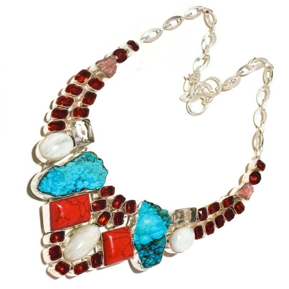 Blue & Red Turquoise, Red Apatite, Moonstone, Crystal Gemstone Handmade ...