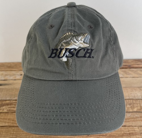 Busch Beer Fish Hat Cap Adjustable Strap Olive Green K-Products Made In ...