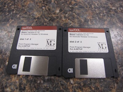Lot of (2) Vintage IconTOOL Basic V 2.12 AutoCAD Software 3.5" Disks ...