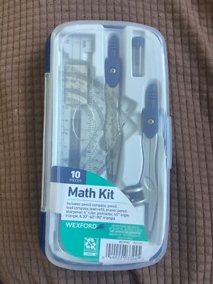 9pc Math Kit (compass, ruler, protractor, Pencil, lead, sharpener) | eBay