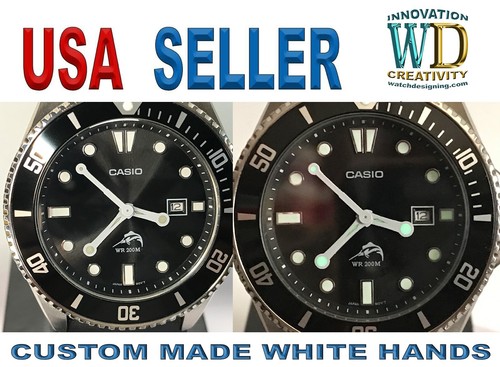 Watch CUSTOM hands parts Casio Duro MDV106 White Green Luminous 120/70 ...