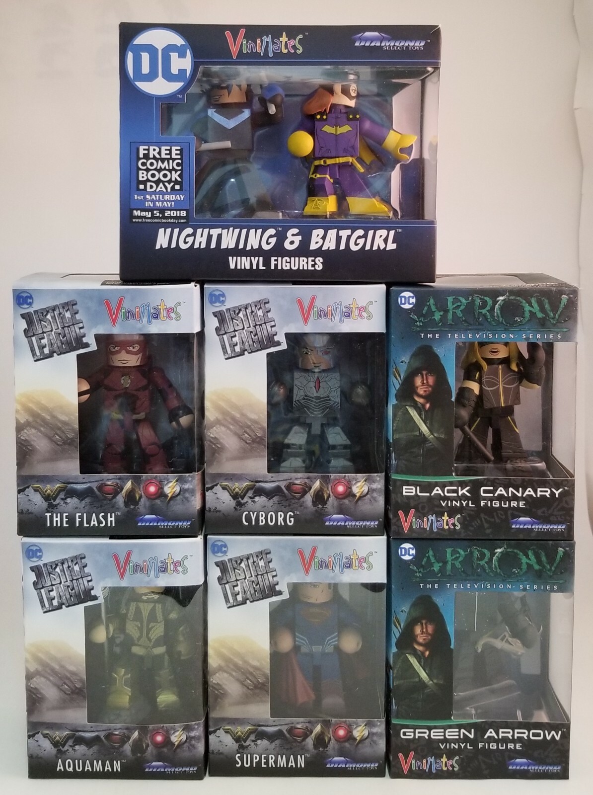 Lot of 7 DC Vinimates~The Flash~Cyborg~Aquaman~Superman~Arrow~Canary ...