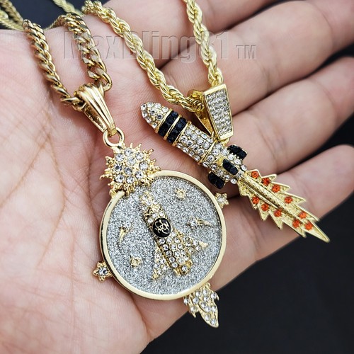 Gold Plated Alloy Cubic Zirconia Takeoff & Rocket & Cuban Rope Chain ...
