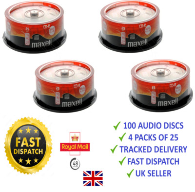 100 x Maxell Audio CD-R XL-II Digital Recordable Blank Music 80 Min ...