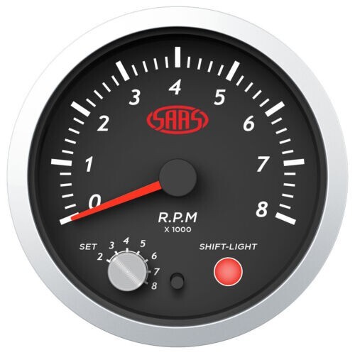 SAAS Tachometer Tacho 0-8K Shiftlight 80mm Gauge Black Streetline ...