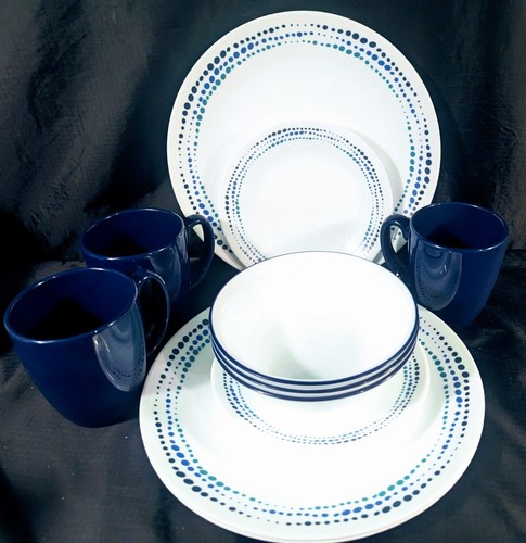 Corelle Ocean Blues Dinnerware Set - 12 pc - 3 place settings EUC | eBay