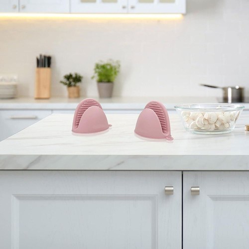 4 pcs Pink Mini Silicone Oven Mitts Short Pinch Grips for Cooking ...
