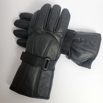 Texport 2" Longer Gountlet Black Leather Motorcycle Gloves Large | eBay