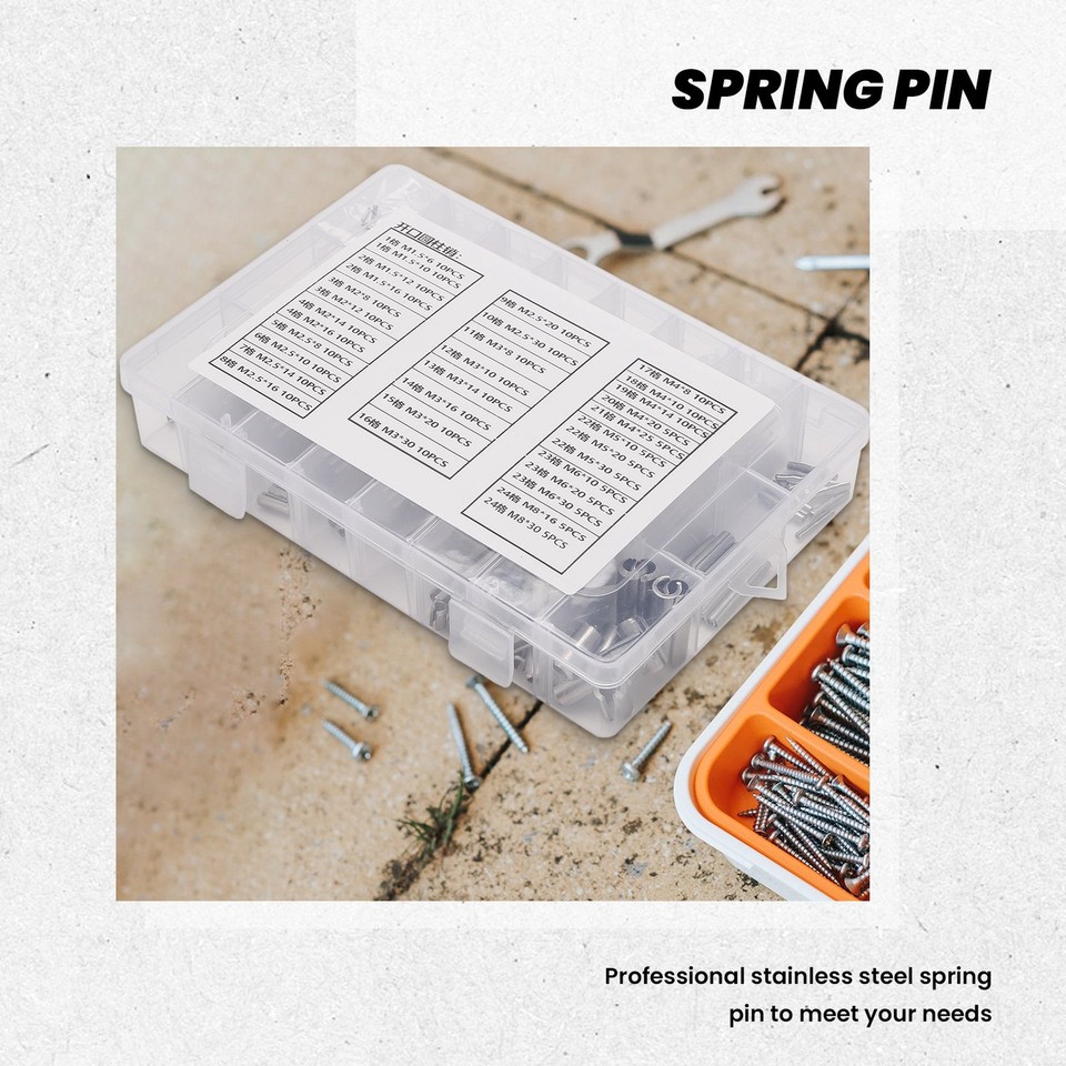 280 StüCk Edelstahl Bolzen Spannung Elastische Zylindrische Splinte ...