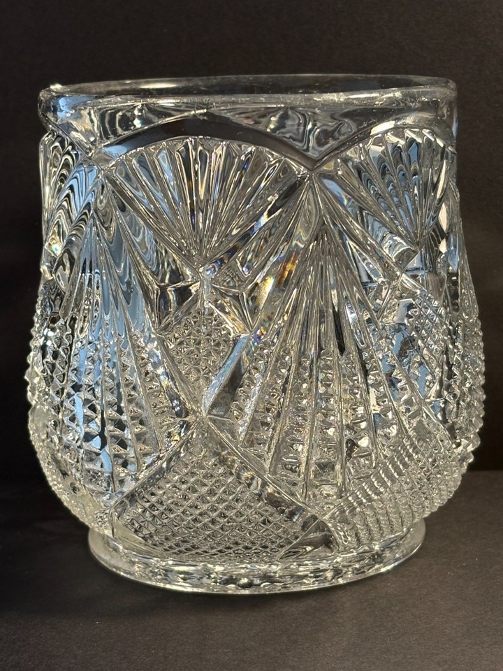 ANTIQUE (c. 1880) EAPG Class Crystal Diamond Fan Cut Pattern Spooner ...