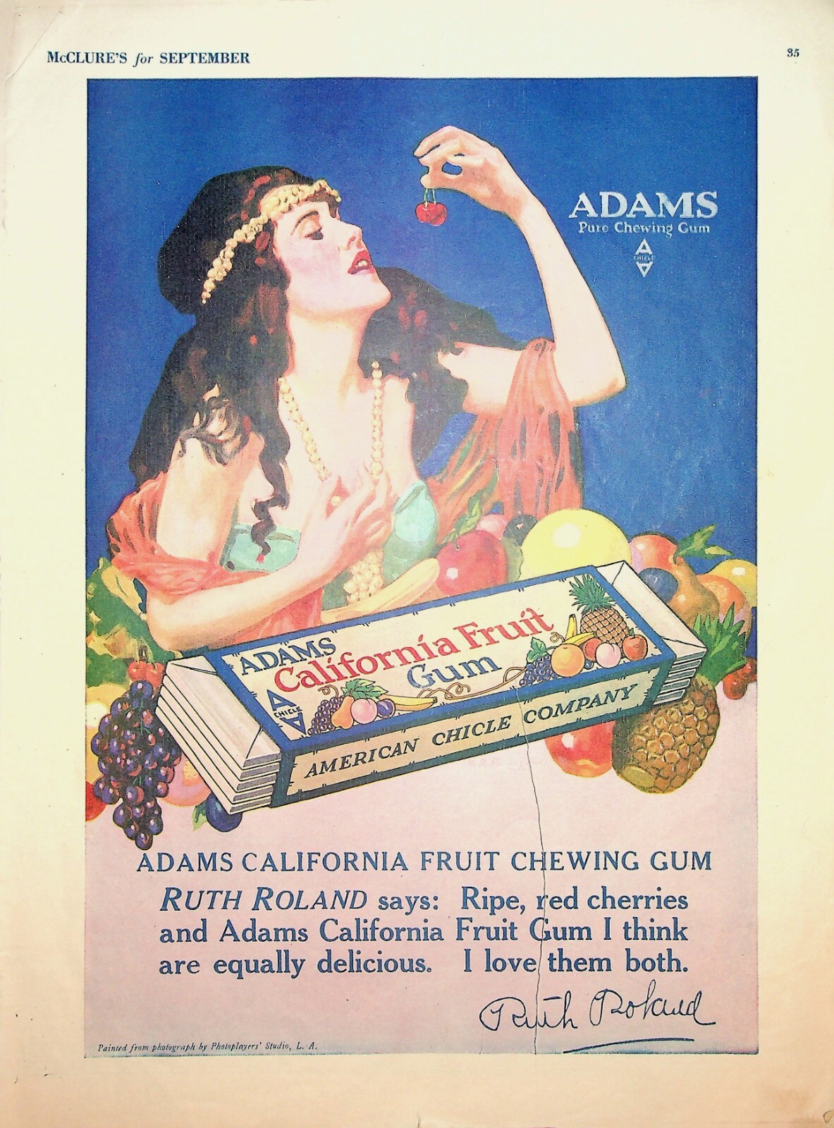 Original Adams Chewing Gum Ad: Ruth Roland; Woman with Fruits | eBay