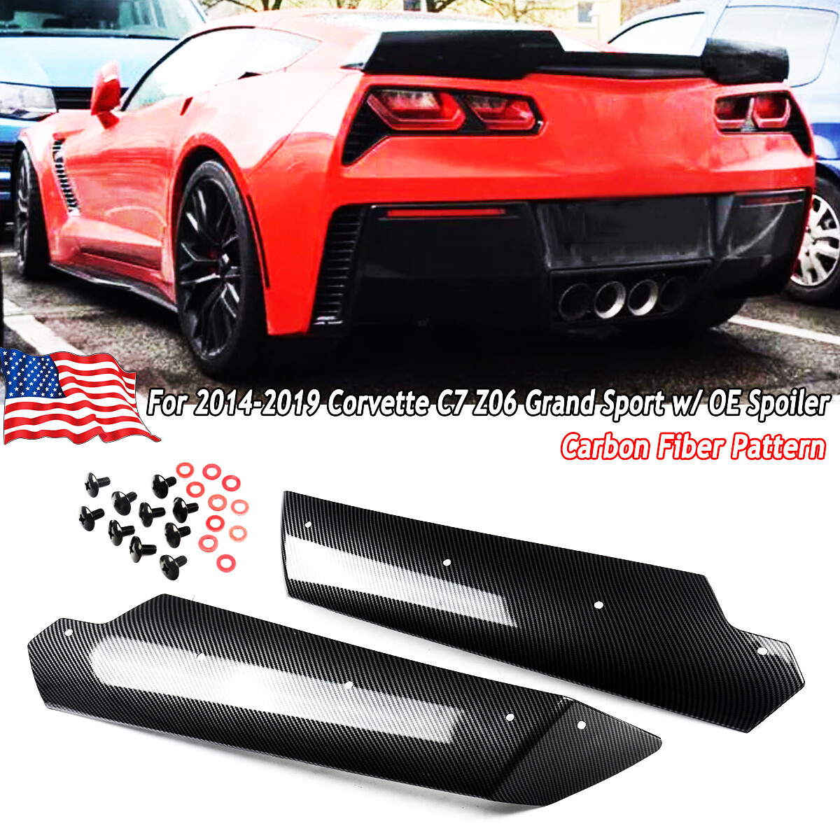 Carbon Fiber Look Z06 Stage 2 Rear Spoiler Side Winglets For 14-19 ...