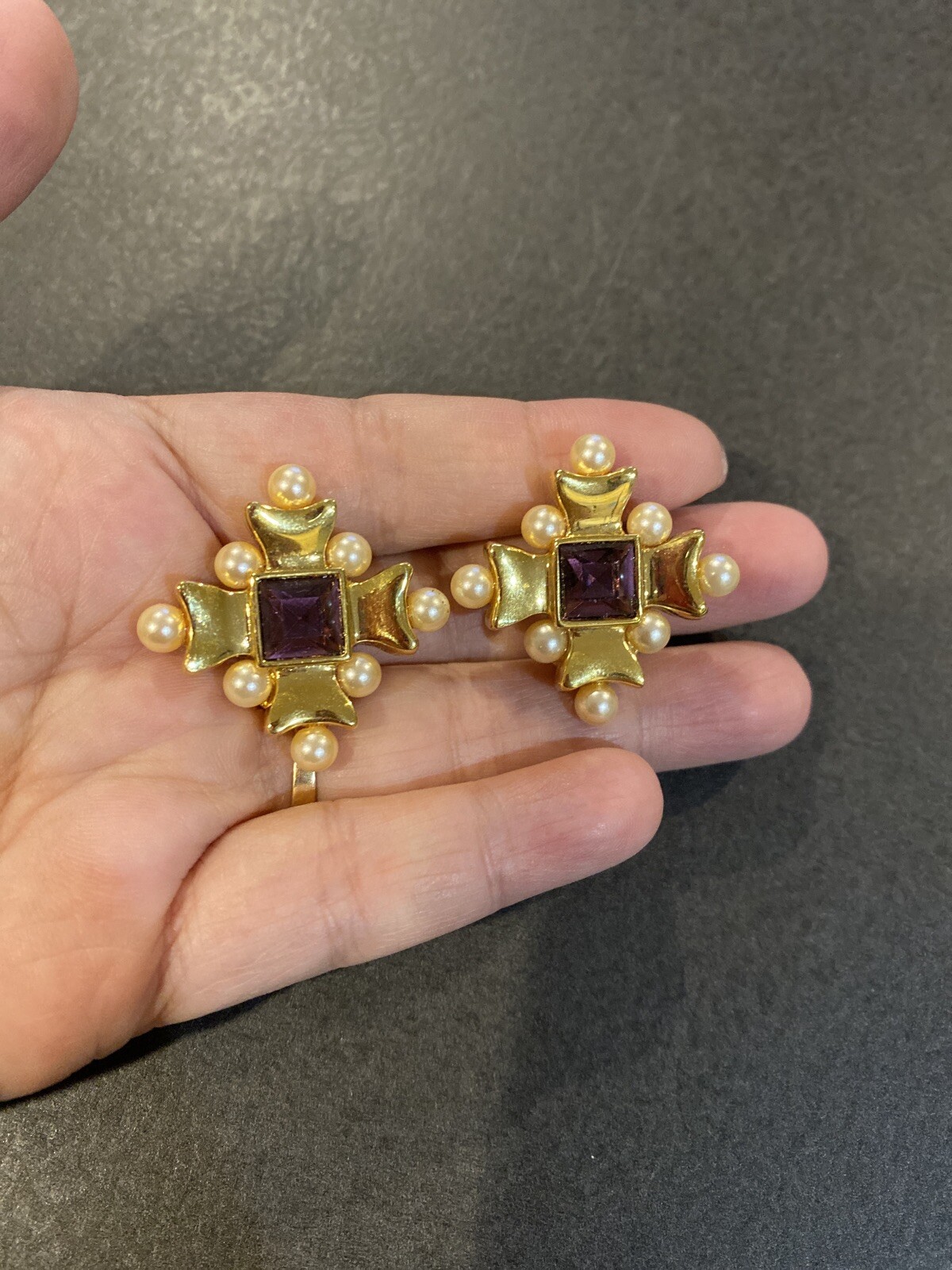 MVH PRINCESS MICHAELA VON HABSBURG Vintage Earrings Purple Rhinestones ...