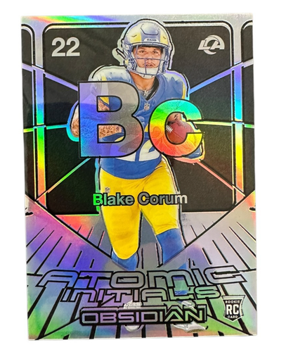 BLAKE CORUM 2024 OBSIDIAN ATOMIC INITIALS ROOKIE SILVER RAMS RC /99 #22 ...
