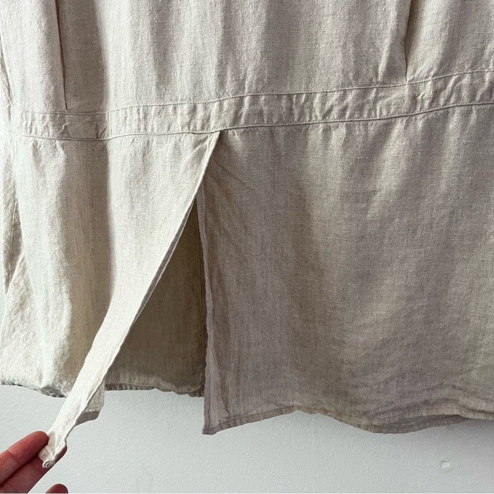 Edward Irish Linen Sleeveless Button Down Top Split Back Tan Beige size ...