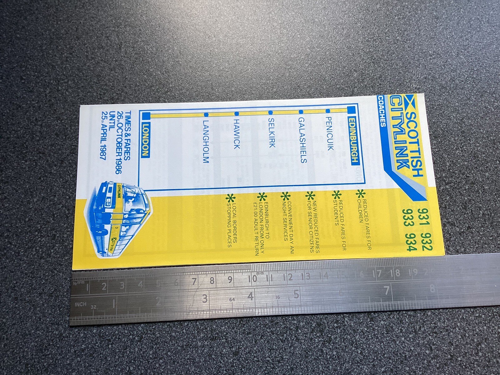 Scottish Citylink Bus Group Route 931-934 Timetable October 1986 London ...