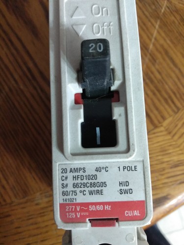 Eaton HFD1020 20 Amp 1 Pole Circuit Breaker 277V Type HFD 65K (lot of 5 ...