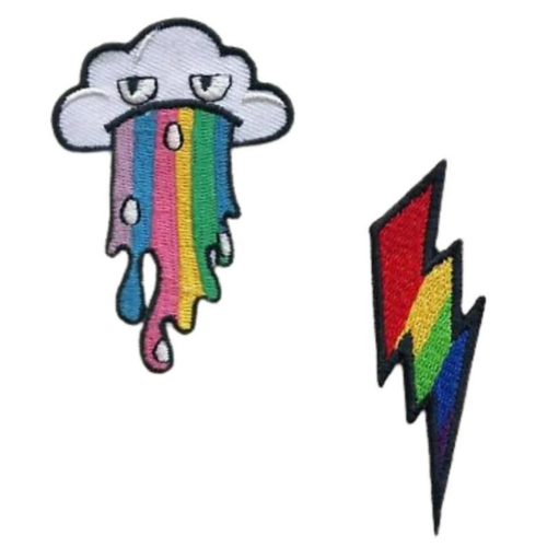Cloud Sick Rainbow And Rainbow Lighting Bold Iron On Patch Embroidered ...