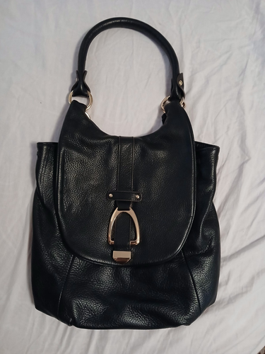 G.I.L.I. Black Leather Roma Handbag Satchel Shoulder Bag Gold Hardware ...