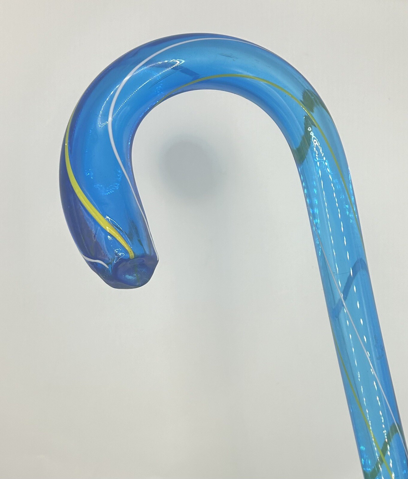Glass Walking Cane Blue Hand blown Vintage White/yell… - Gem