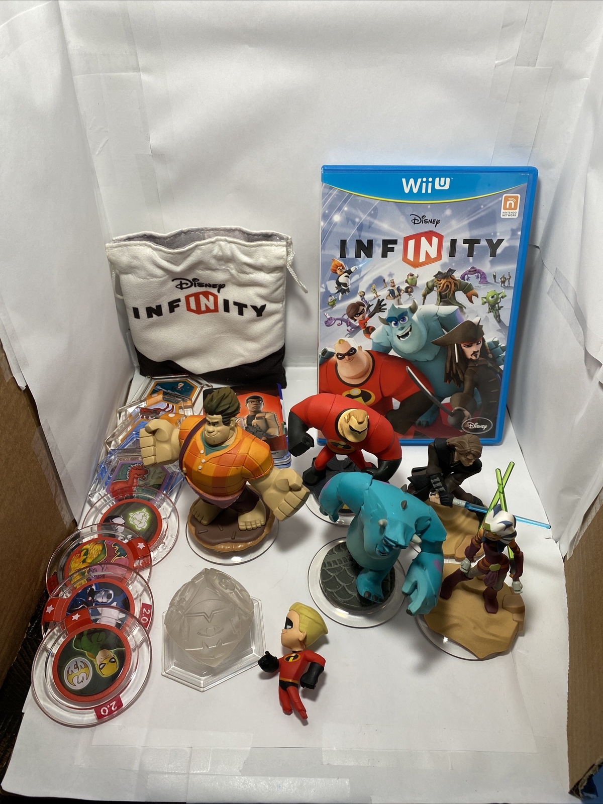 Disney Infinity Lot- 5 Figures, 9 Discs, Wii U Game, Stack Of Cards ...