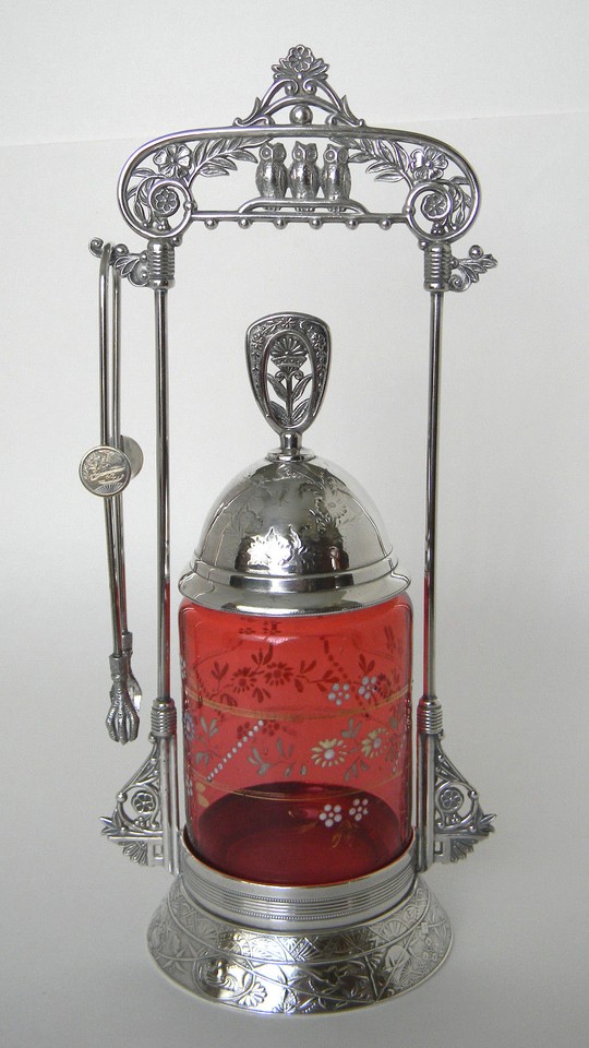 Antique VICTORIAN PICKLE CASTOR SET 3-Owl Derby Silverplate w ...