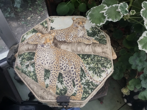 Large Vintage Sewing Box Leopards in Tree on Top Guarding Lots Of ...