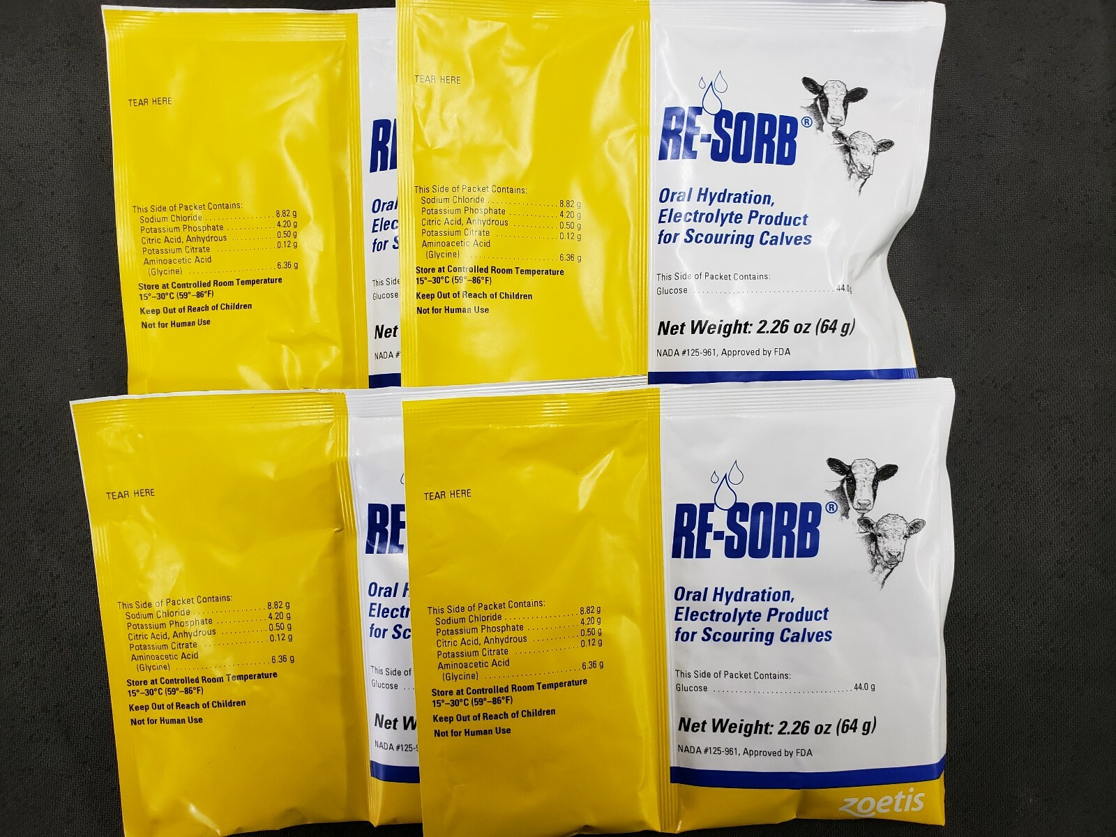 Resorb Electrolyte Powder For Calves Scours Dehydrated 2.26oz *LOT OF 4 ...