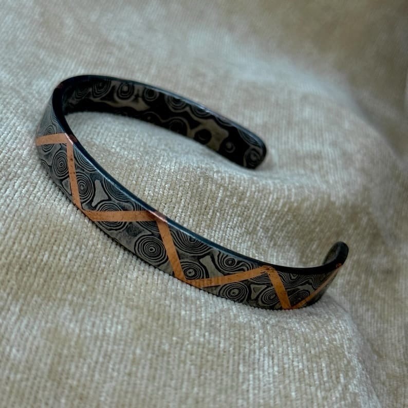 Handmade Damascus Steel Bracelet – Unique Arm Ring with Copper Inlay | eBay