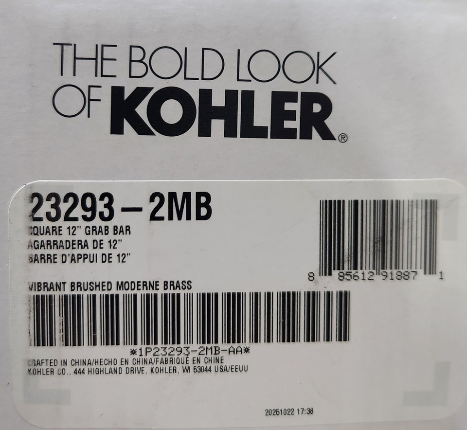 Kohler Square 13.94 in. Grab Bar in Vibrant Brushed Moderne Brass K-23293-2MB | eBay