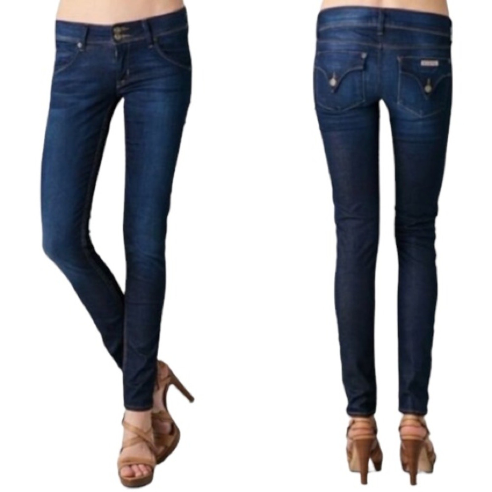 Hudson Collin Skinny Jeans Back Flap Pocket 2 Button Front Elm Dark ...