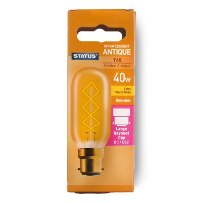 Status Incandescent Golden Antique T45 BC 40w Bulb Status 5022822188075 ...