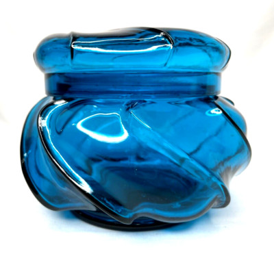 Vintage Fenton Glass Colonial Blue Wavecrest Candy Box Jar Puff Box ...