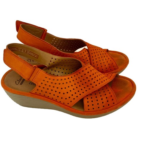 Clarks Collection Shoe Sandal, Sz 7.5 Orange Wedge Peep Toe | eBay