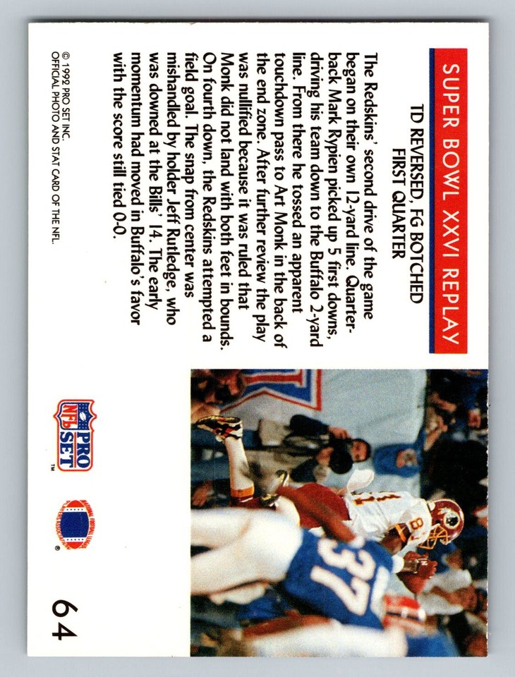 1992 Pro Set #64 Jeff Rutledge REP Washington Redskins | eBay