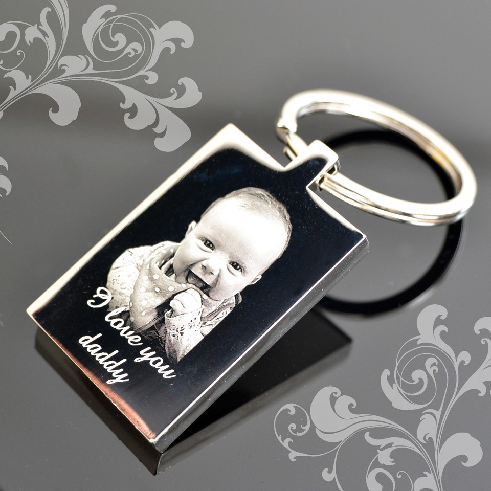Rectangle Key Chain photo and text engraved, Personalised Keyring solid ...