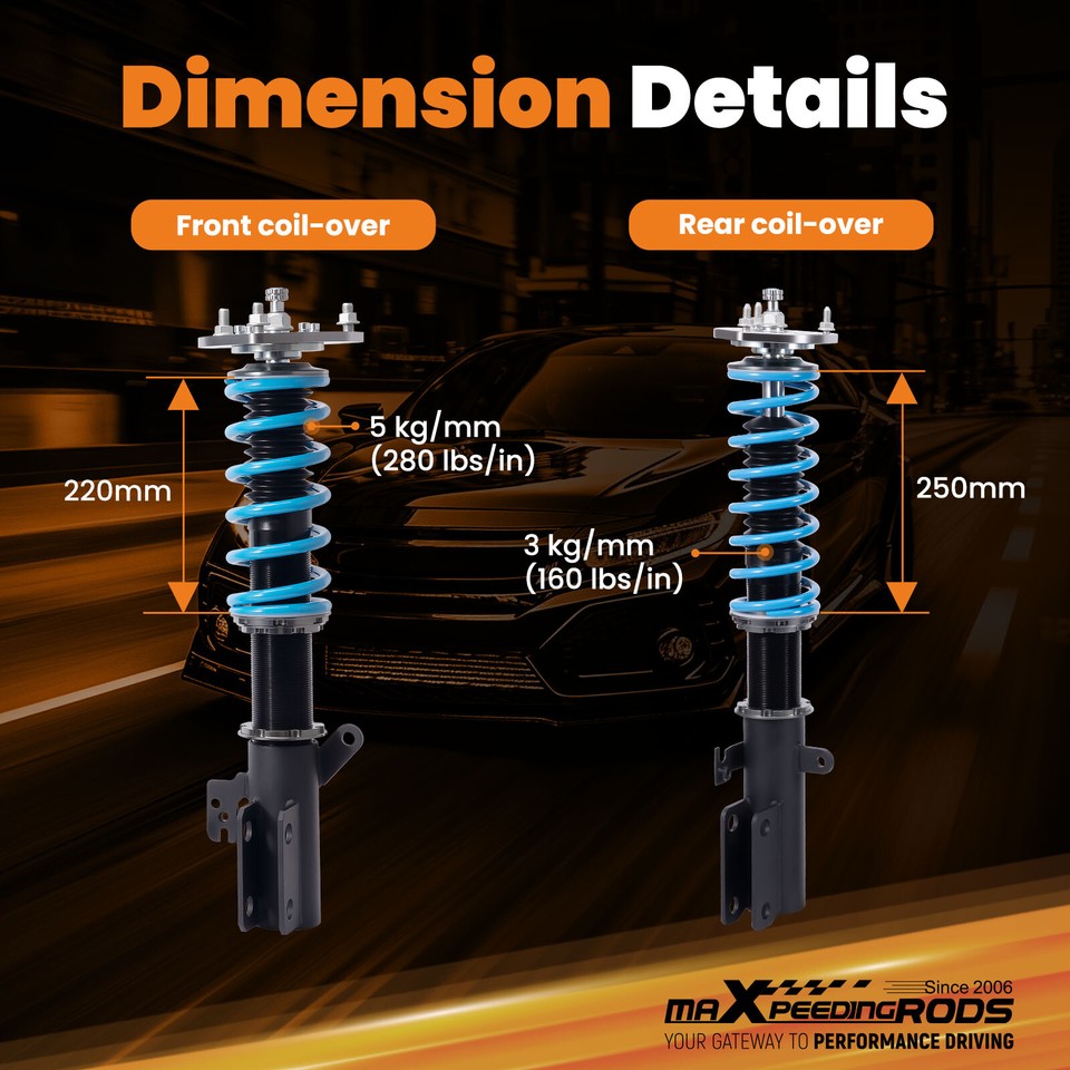 24 Level Damper Coilovers Suspension Lowering Kit for Toyota Camry 07 ...