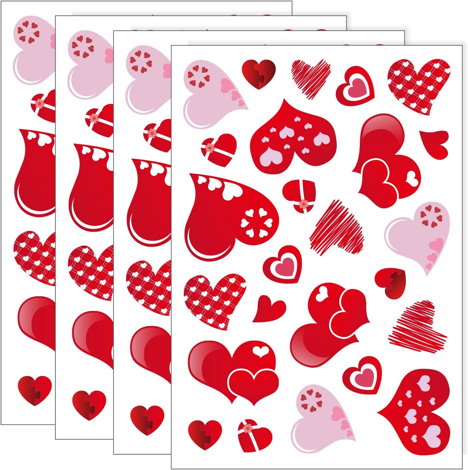 TUPARKA 4 Sheets 100Pcs Hearts-Shape Valentine'S Day Window Clings for ...