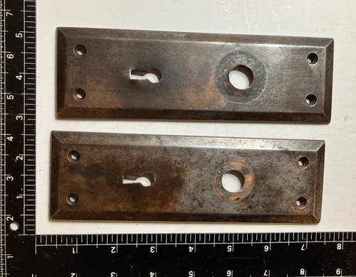 Set of 2 Antique Vintage Door Knob Bi-Level Back Plates with Skeleton ...