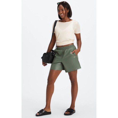 Fabletics Vegan Leather High-Waisted Shorts Smoke green color women's ...