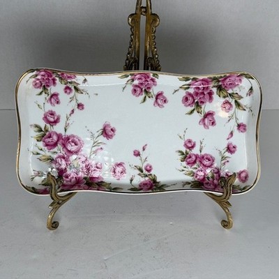 Lefton China Rectangular Plate Pink Rose Floral Gold Trim 00735 1993 | eBay