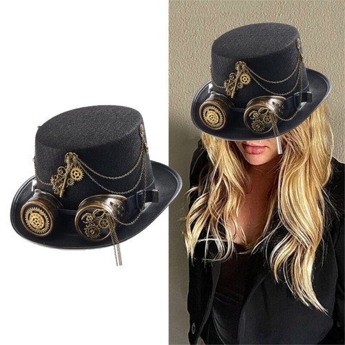 Handmade Top Hat with Elegant Rivets Gear Goggles Gentleman Head Wear ...