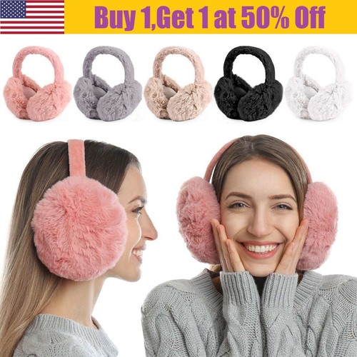 Foldable Winter Ear Muffs Faux Fur Ear Warmers Women Earmuffs Plush Ear ...