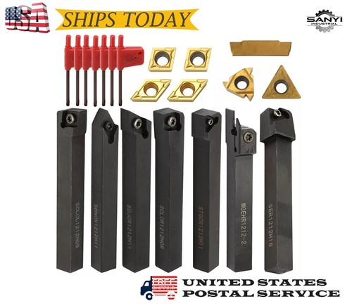 21PCS Lathe Carbide Inserts Tool & Holder Wrench Mini Lathe Set Turning ...