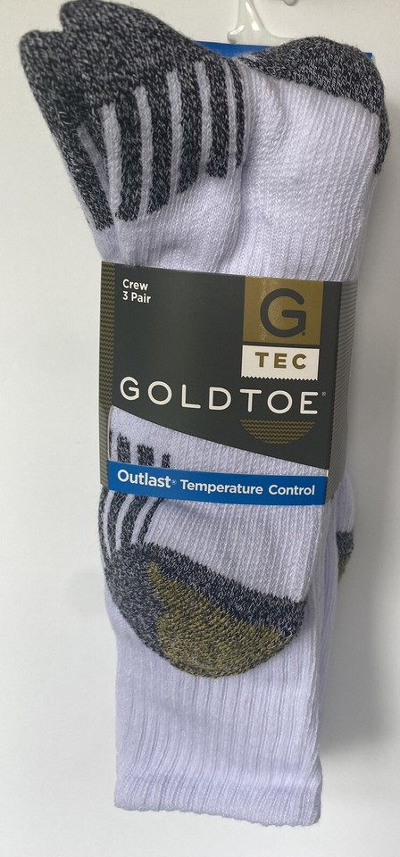 Gold Toe Outlast Crew Socks, 3 pair pack, Gold Toe 3016S, White | eBay