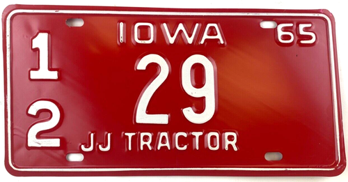 Iowa 1965 Tractor License Plate Tag 2 digit 29 Butler County Decor ...