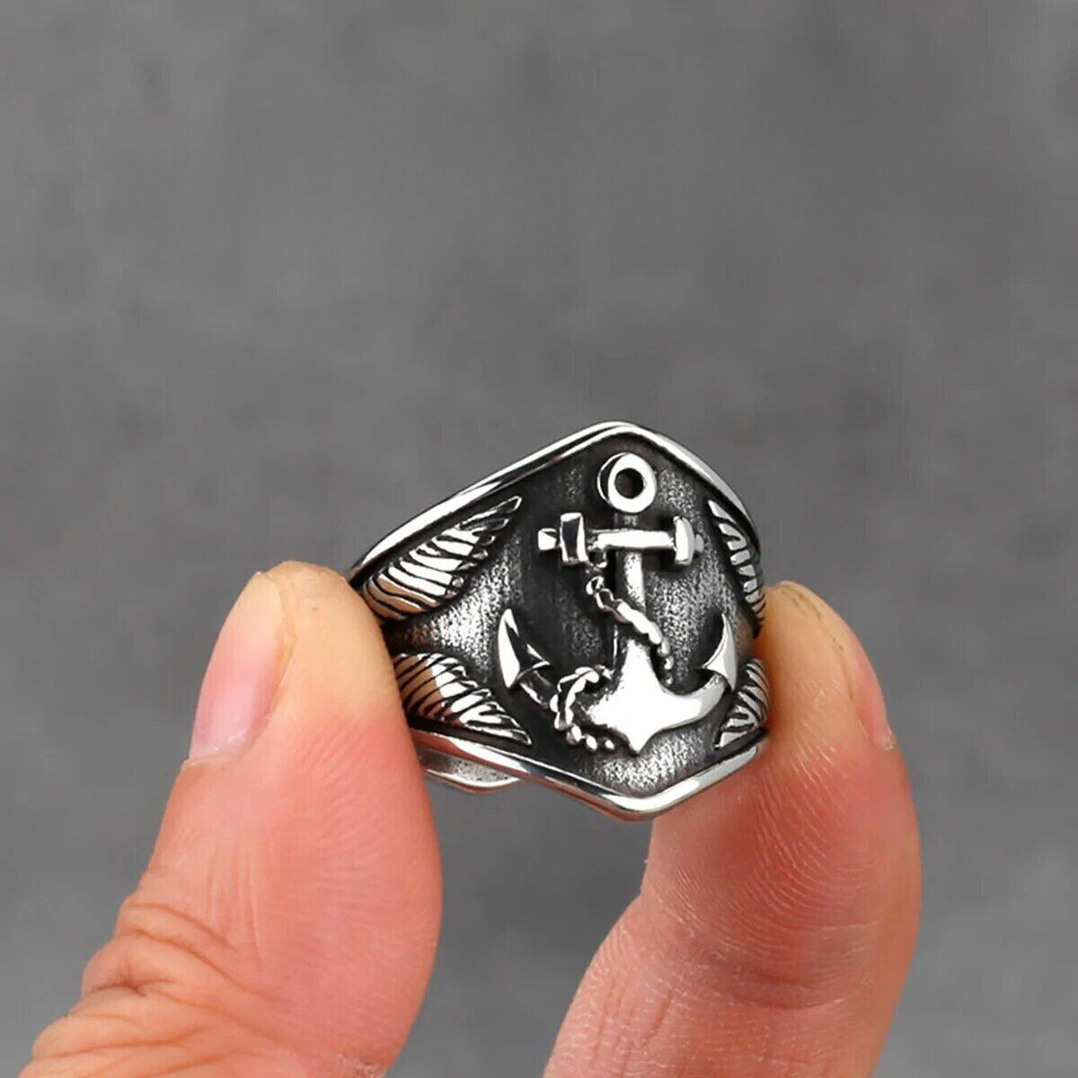 Nordic Vintage Viking Ship Anchor Totem Stainless Steel Men's Ring US Size 7-13 | eBay