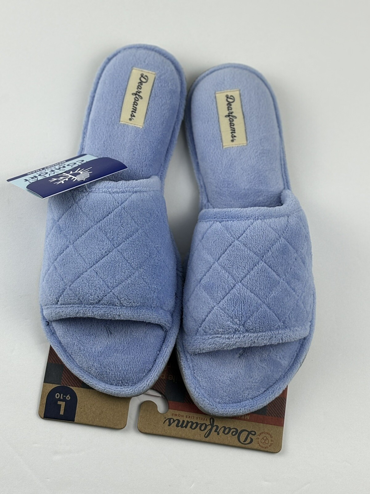 New Dearfoams Blue Memory Foam Slippers Large