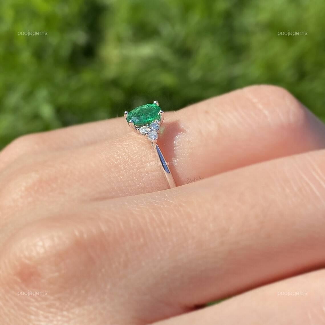 Natural Emerald Gemstone Solitaire Ring Size 6.5 925 Sterling Silver ...